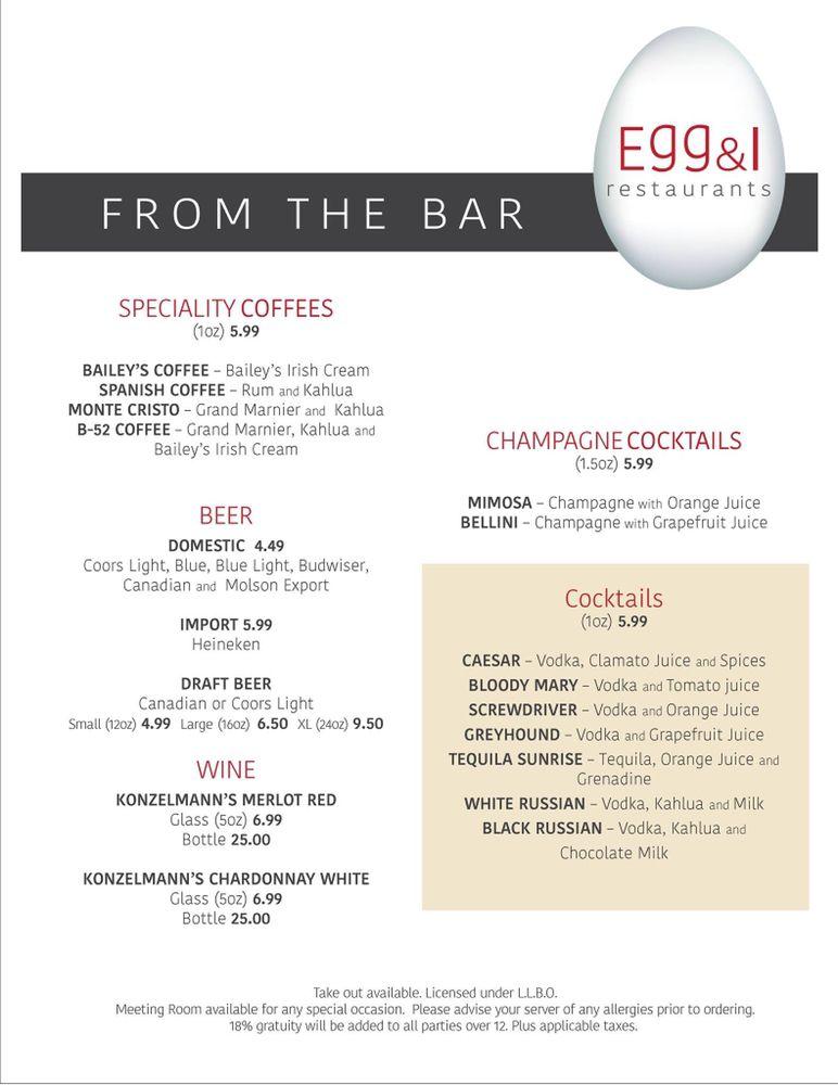 Menu at Egg & I restaurant, Hamilton, Upper James St