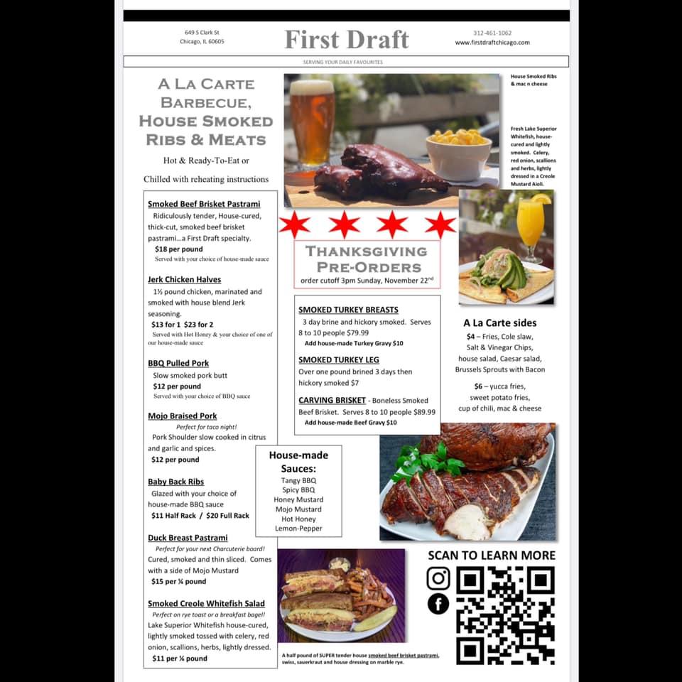 Menu at First Draft pub & bar, Chicago