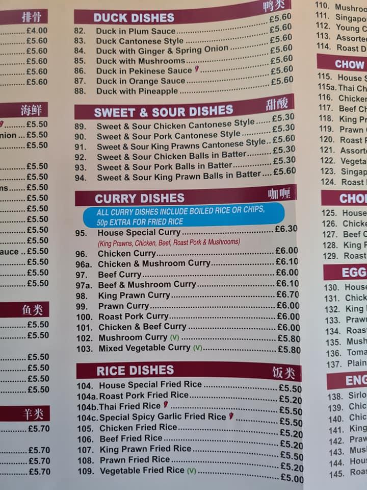 Menu at Golden Bowl fast food, Bridgend