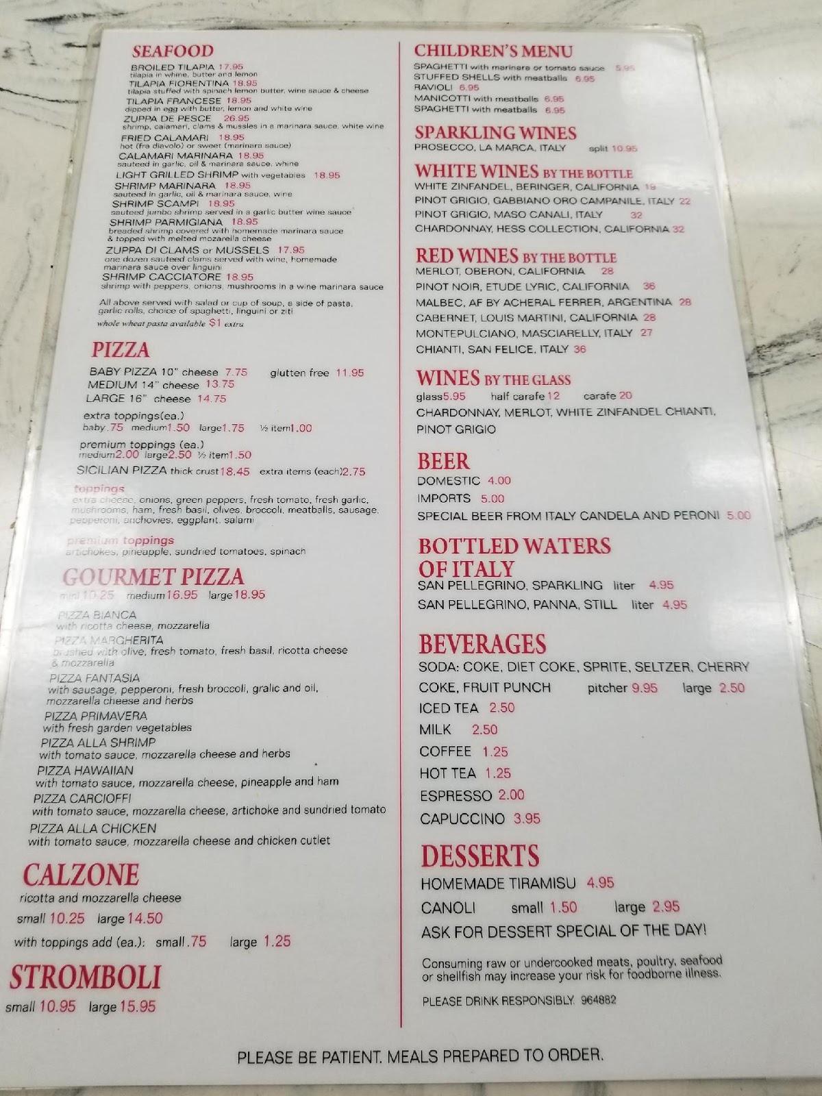 Carta de Jacaranda Restaurant & Pizzeria, Plantation