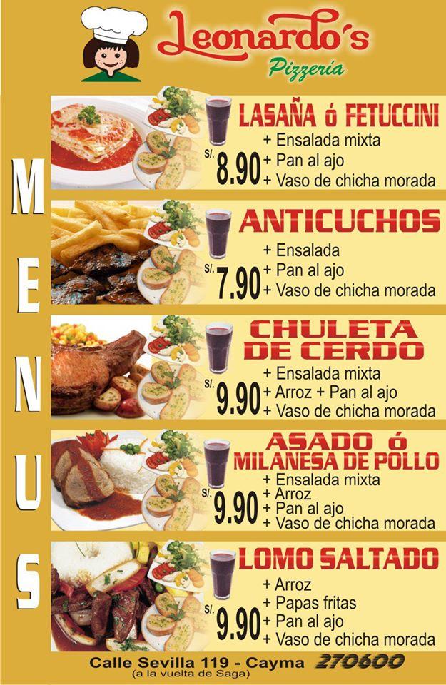 Menu at LEONARDO'S RESTAURANT PIZZERIA, Arequipa