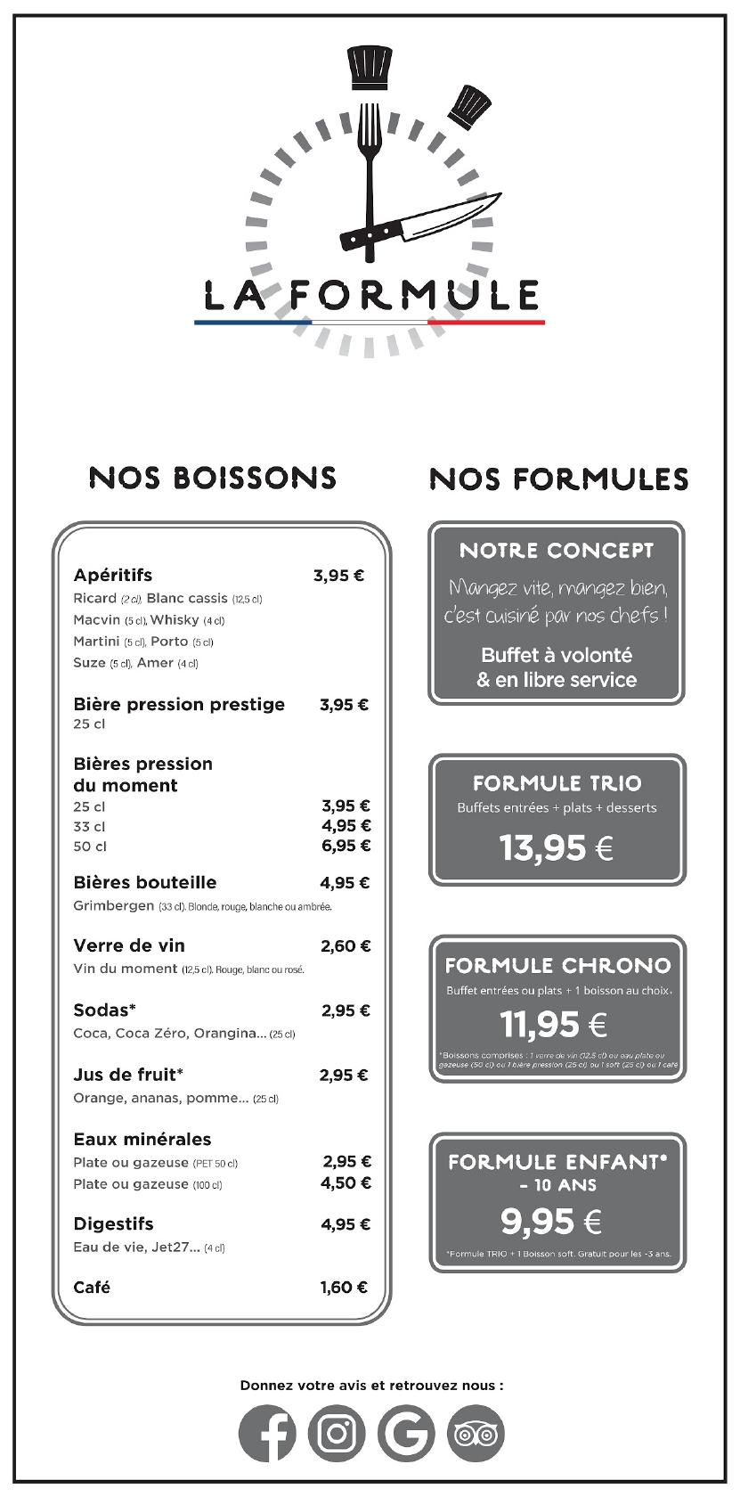 Menu at La Formule Besançon St Ferjeux restaurant, Besançon