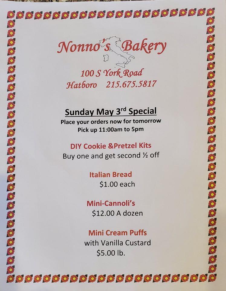 Menu at Nonno's Bakery, Hatboro