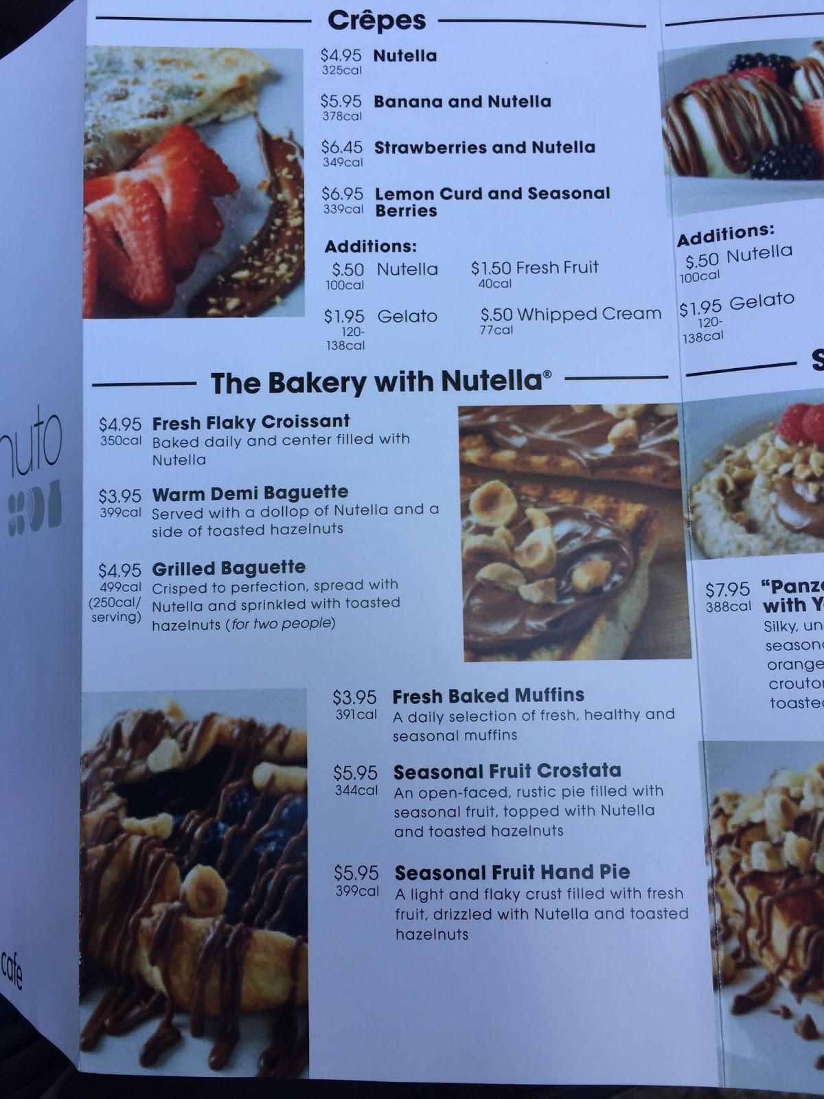 Menu at Nutella Cafe Chicago, Chicago