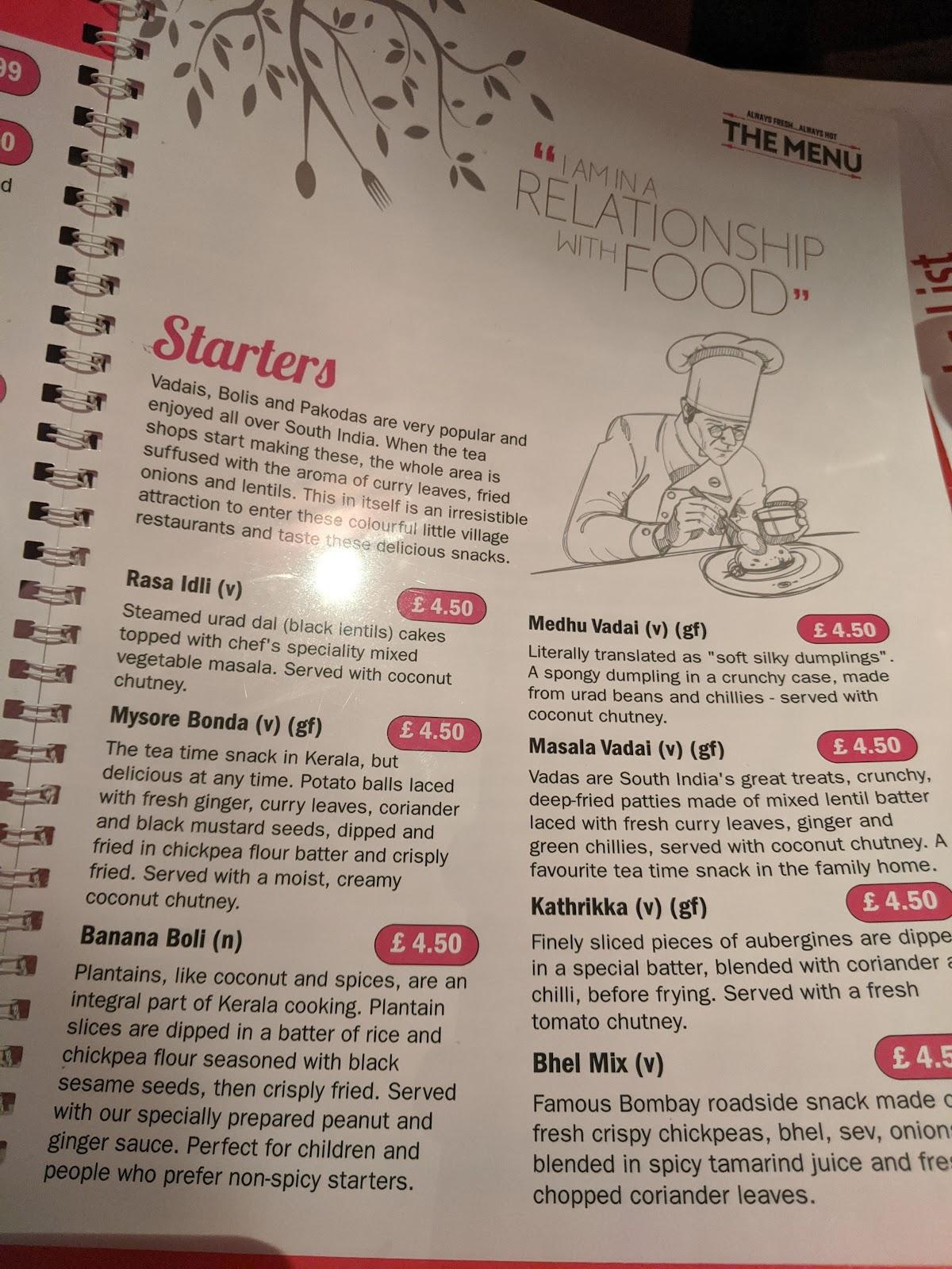Menu at Rasa restaurant, London, 55 Stoke Newington Church St