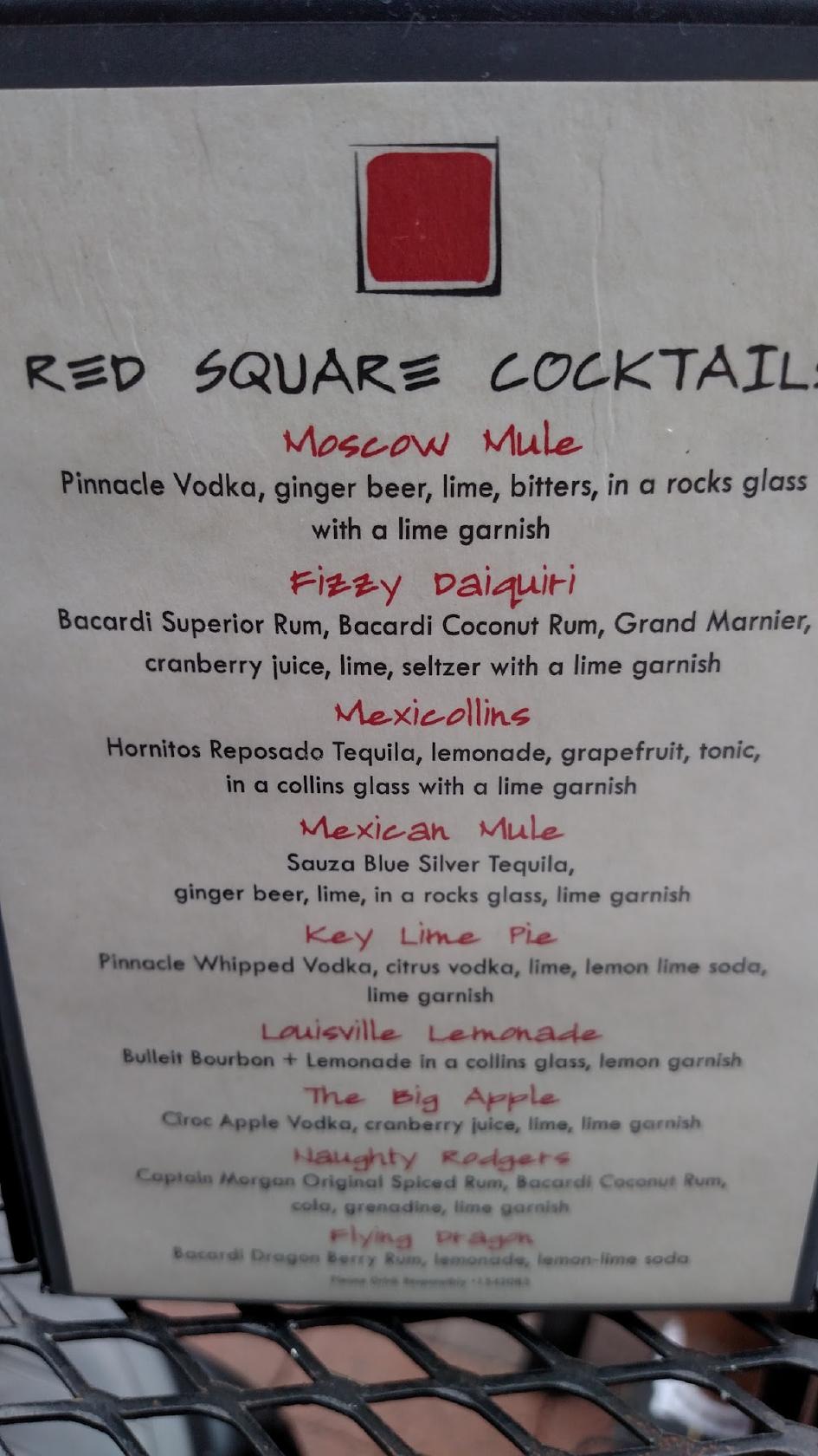 Menu at Red Square pub & bar, Burlington