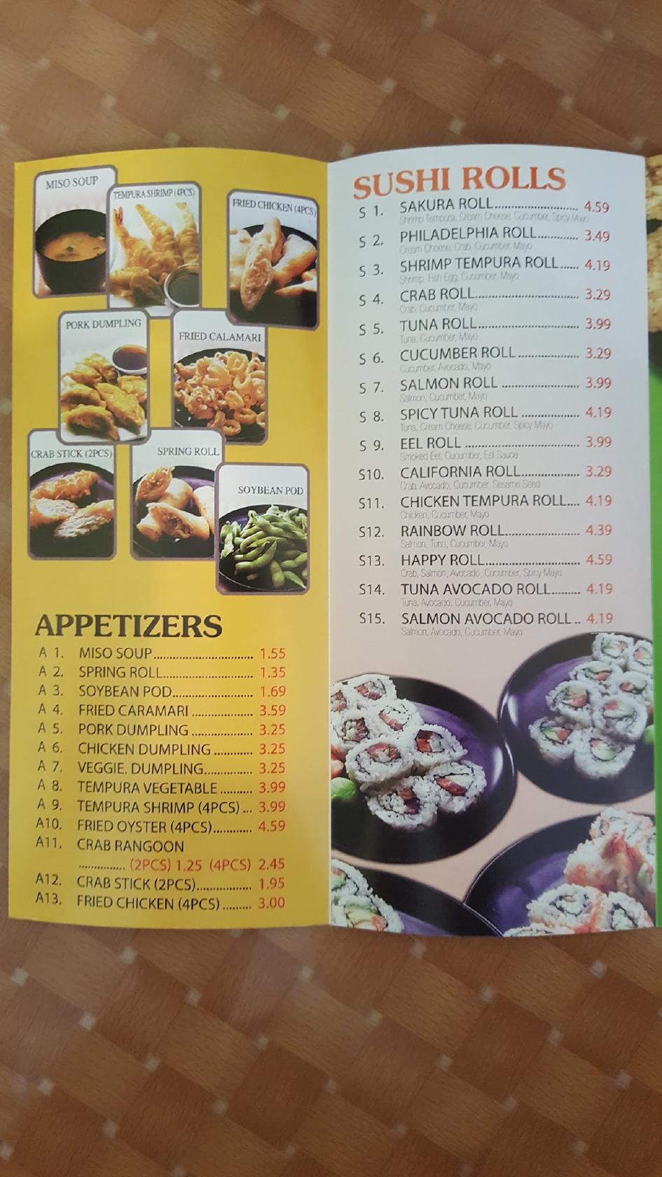 Menu at Sakura Anderson restaurant, Anderson