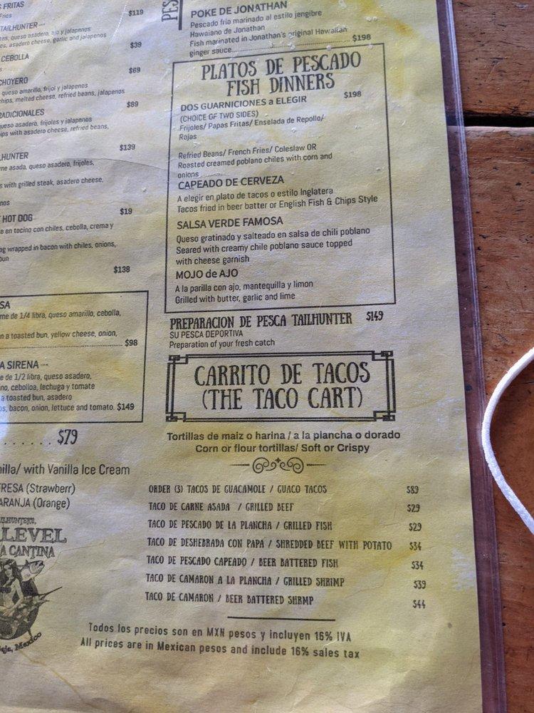 Menu at Tailhunter Sea Level BBQ, La Paz