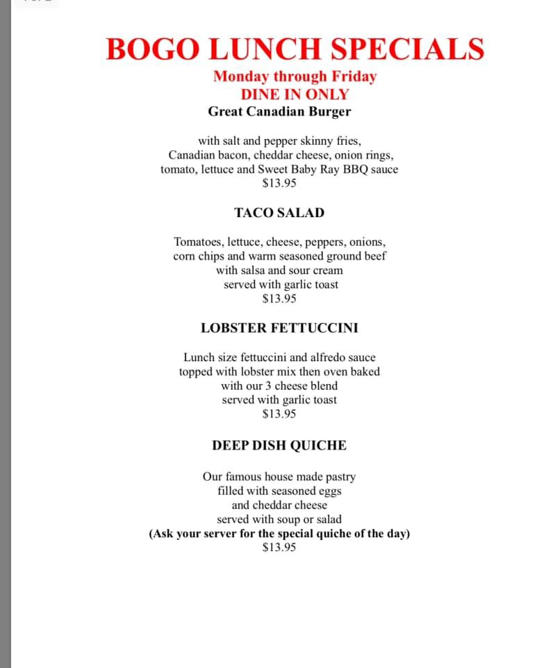 Menu at The Bistro restaurant, Saint Thomas, 625 Talbot St