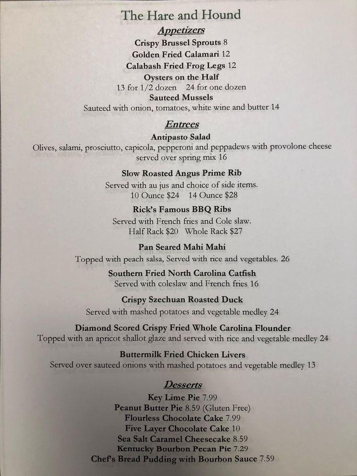 Menu at The Hare and Hound pub & bar, Landrum
