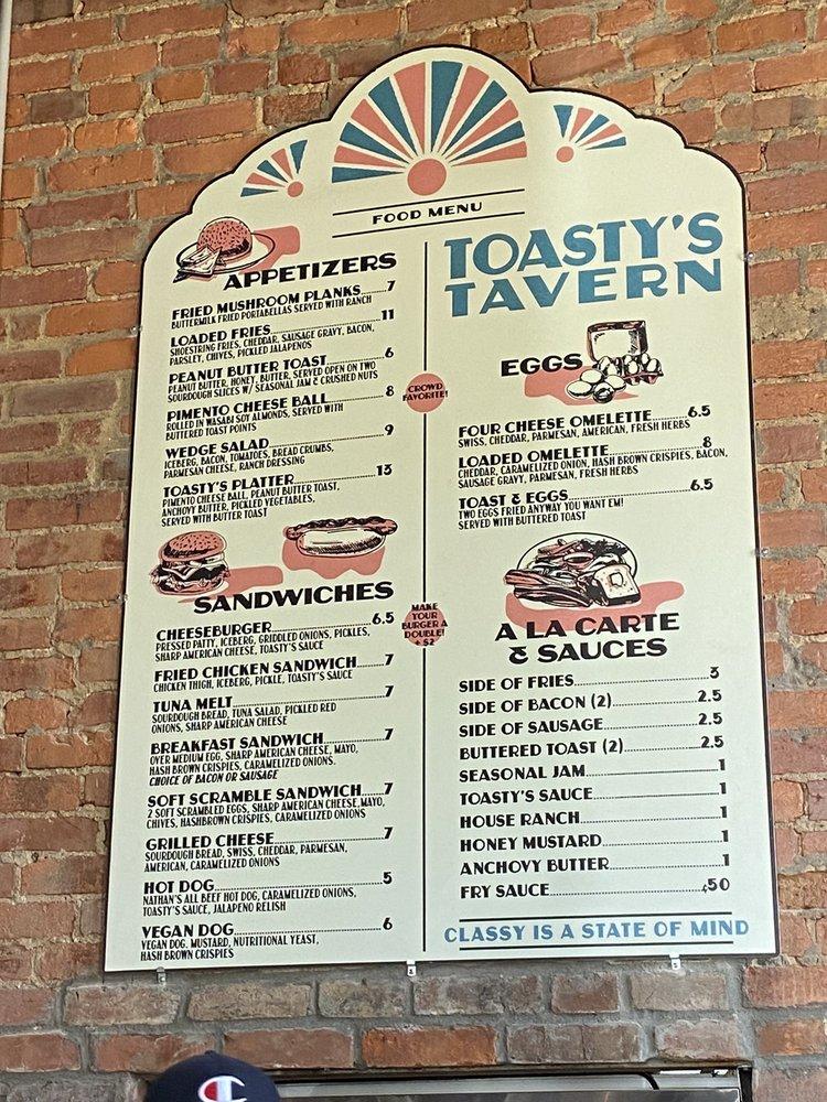 Menu at Toasty's Tavern pub & bar, Louisville