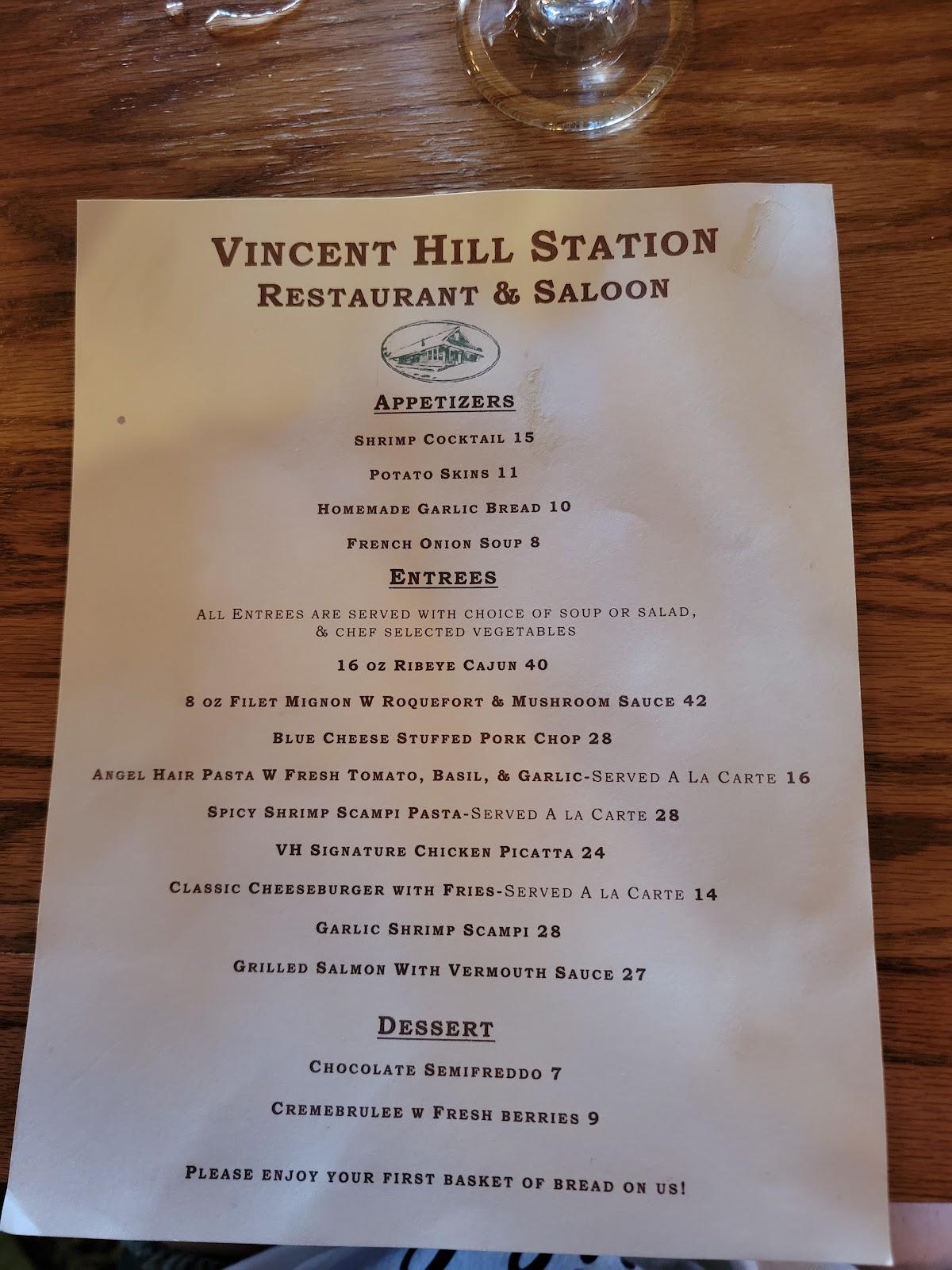 Menu at Vincent Hill Station pub & bar, Acton