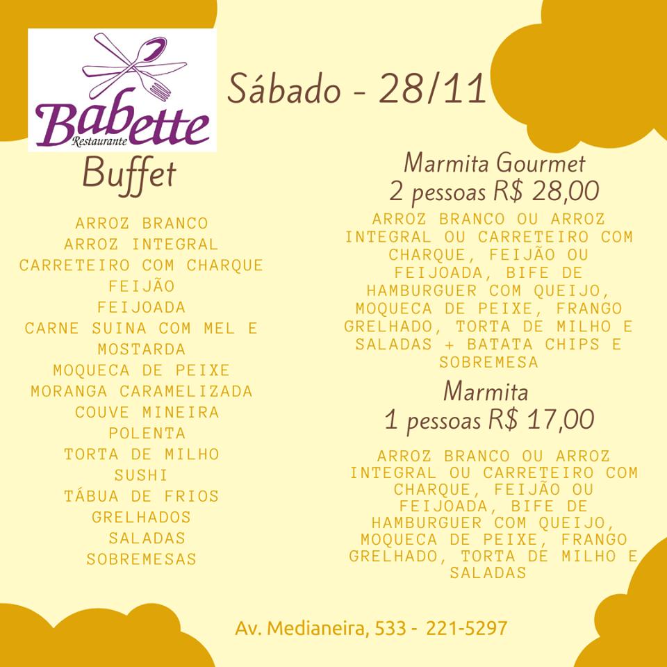 Menu at Babette Restaurante, Santa Maria, Avenida Nossa Sra. Medianeira