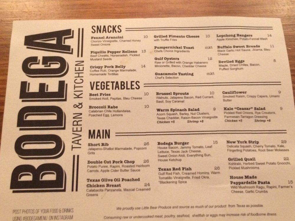 Menu at Bodega Tavern & Kitchen pub & bar, McAllen