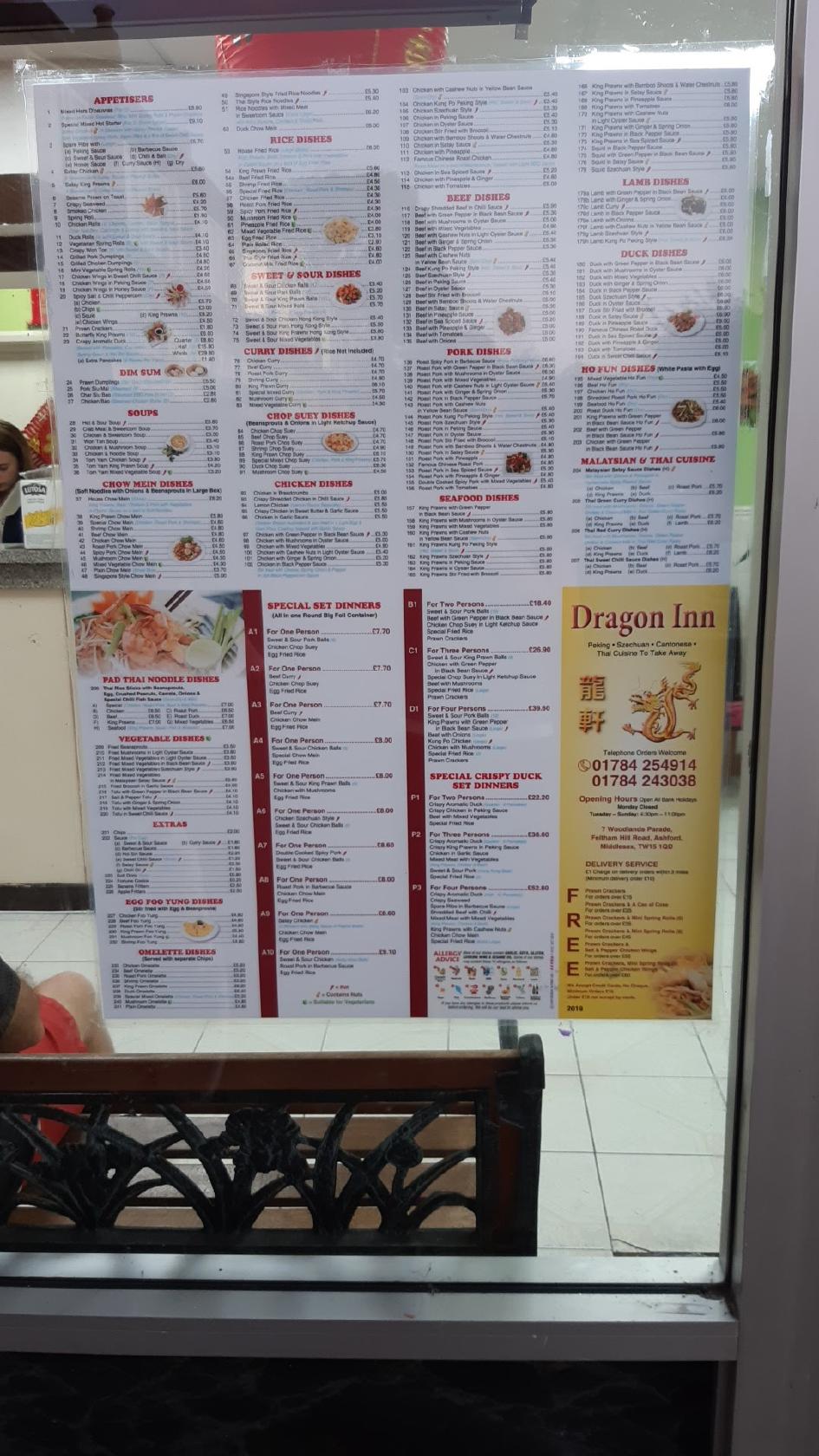 Menu at Dragon Inn fast food, Ashford, 7 Woodlands Parade