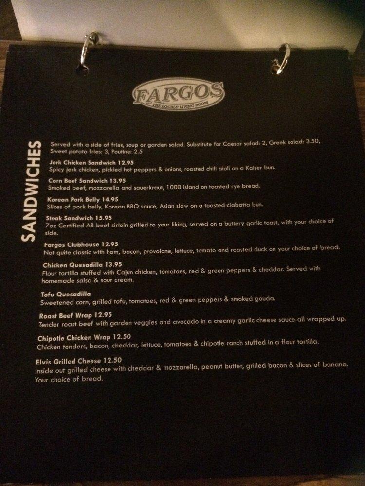 Menu at Fargos Restaurant and Lounge, Edmonton