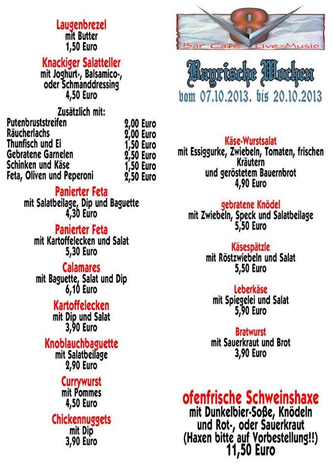 Menu at Gaststätte V8 restaurant, Espenau