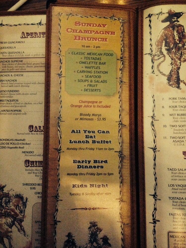 Menu at Los Vaquero's Mexican Grill restaurant, Hemet