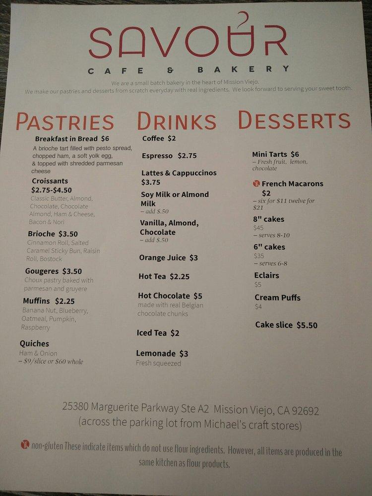 Menu at Savour Bakery, Mission Viejo