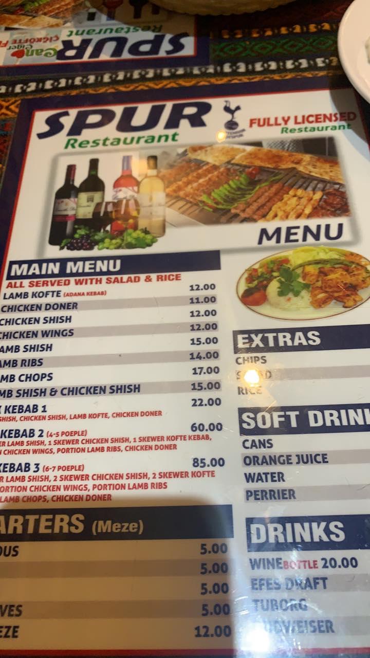 Menu at Spur Restaurant, London
