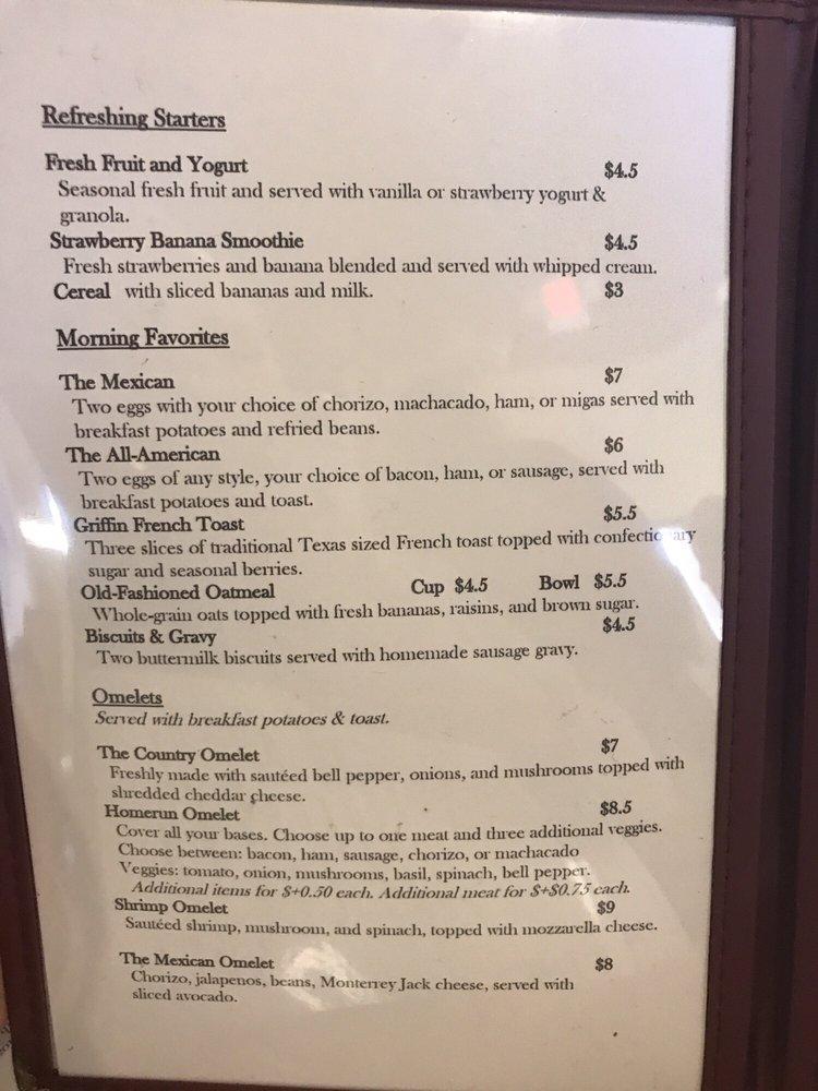 Menu at The Griffin Grill restaurant, Mission