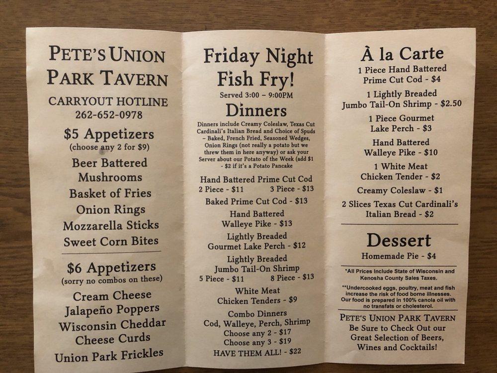 Menu at Union Park Tavern pub & bar, Kenosha
