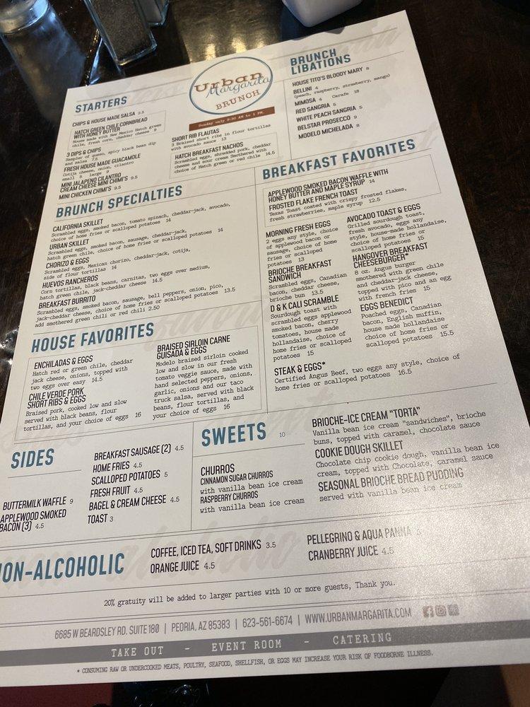 Menu at Urban Agave restaurant, Glendale