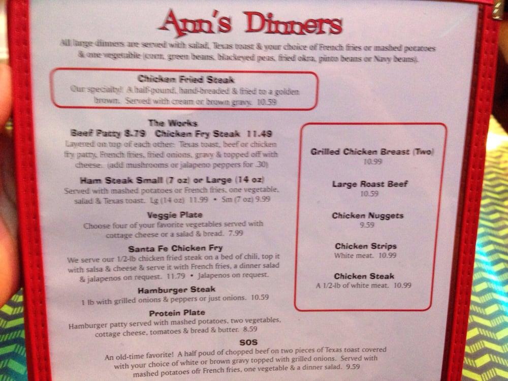 Menu at Ann's Chicken Fry House & Gift Shop restaurant, Oklahoma City