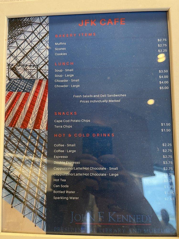 Menu at Cafe at John F Kennedy Library, Boston