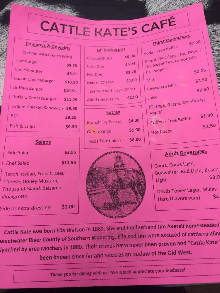 Menu at Cattle Kate's Cafe, Devils Tower