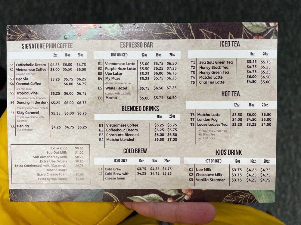 Menu at Coffeeholic House Greenwood restaurant, Seattle