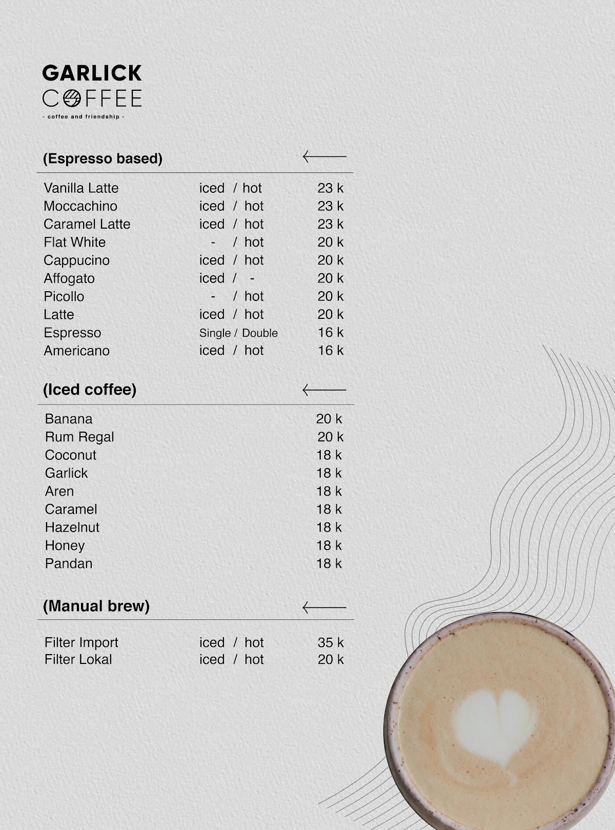 Menu at Garlick Coffee, Surabaya
