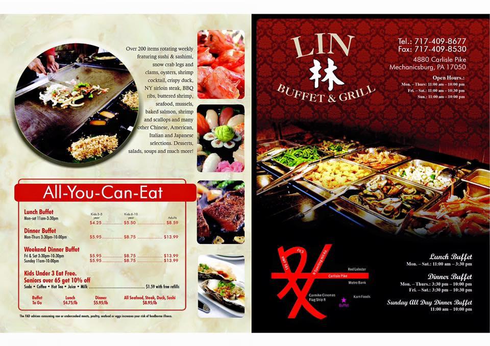Menu at Lin He Buffet restaurant, Harrisburg