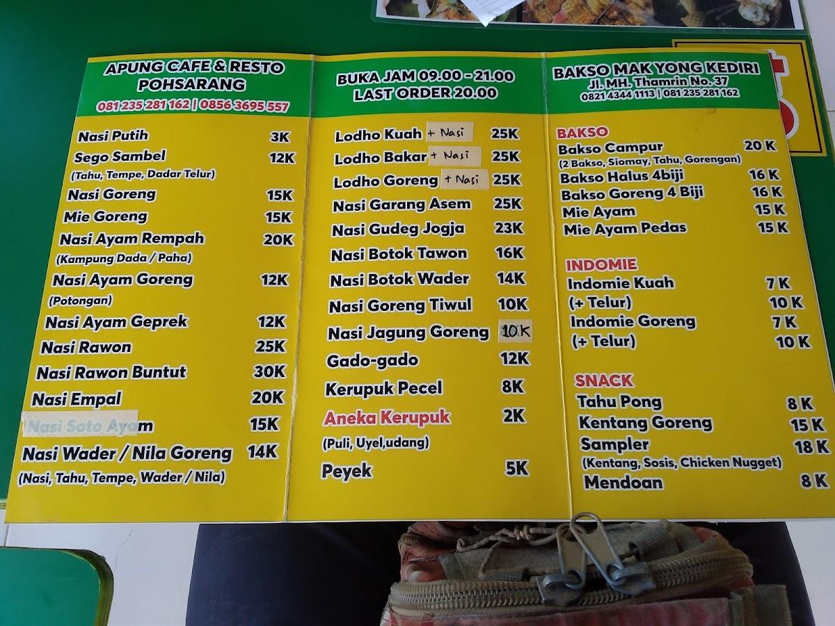 Menu at Resto Apung restaurant, Puhsarang