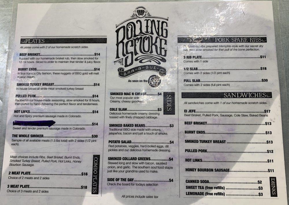 Carta de Rolling Smoke BBQ, Aurora, Dallas St