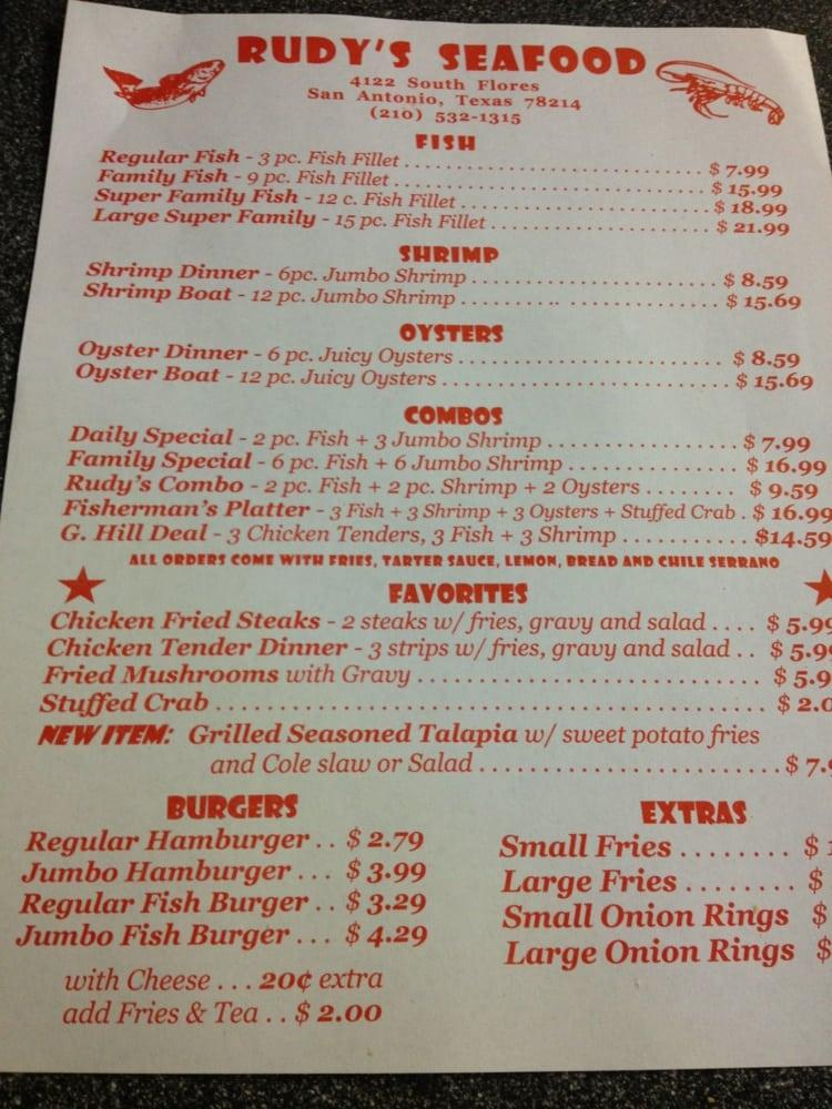 Menu at Rudy's Seafood restaurant, San Antonio