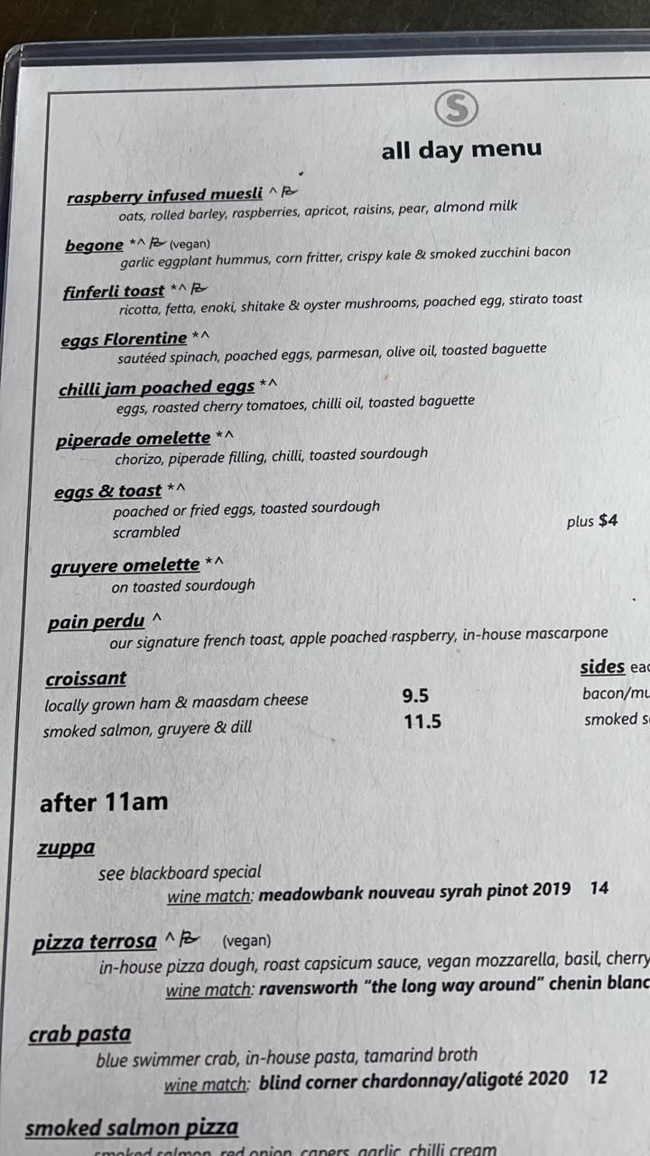 Menu at Silo Bakery, Kingston