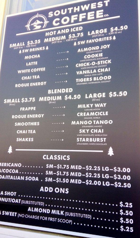 Menu at SouthWest Coffee, Medford