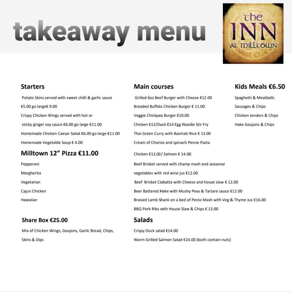 Menu at The Inn @ Milltown pub & bar, Newbridge