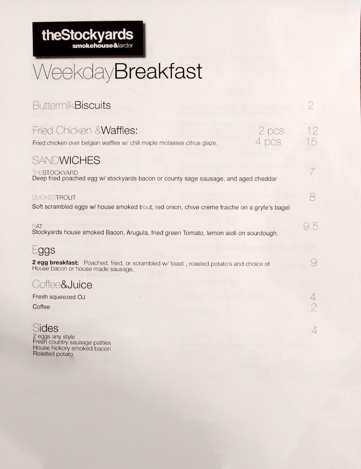 Menu at The Stockyards Smokehouse & Larder BBQ, Toronto