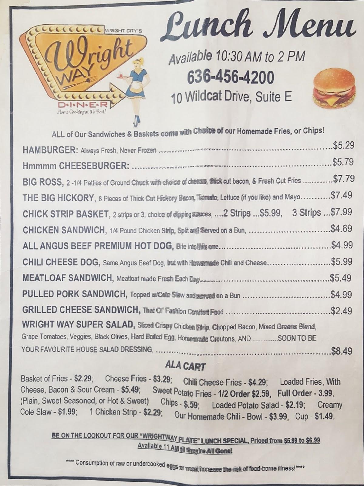 Menu at Wright Way Diner restaurant, Wright City, 10 Wildcat Dr