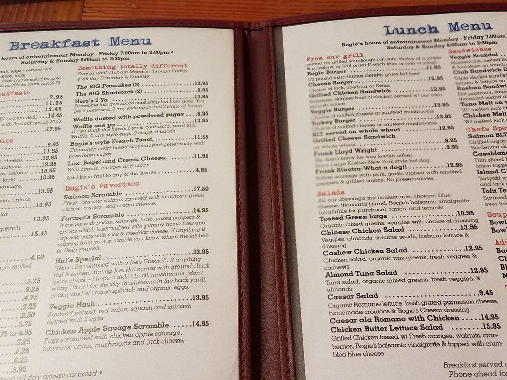 Menu at Bogie's Too - Home of Marin's Best Eggs Benedict, & Buttermilk ...
