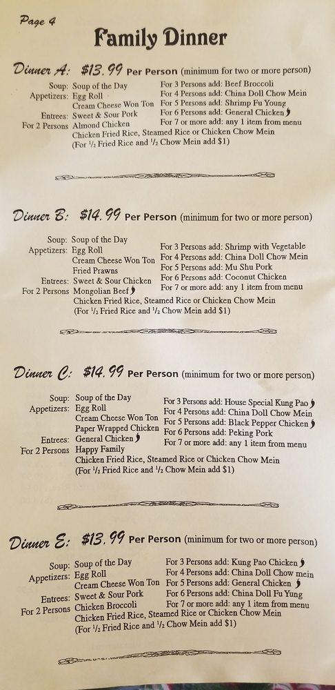 Menu at China Doll Chinese Restaurant, Red Bluff