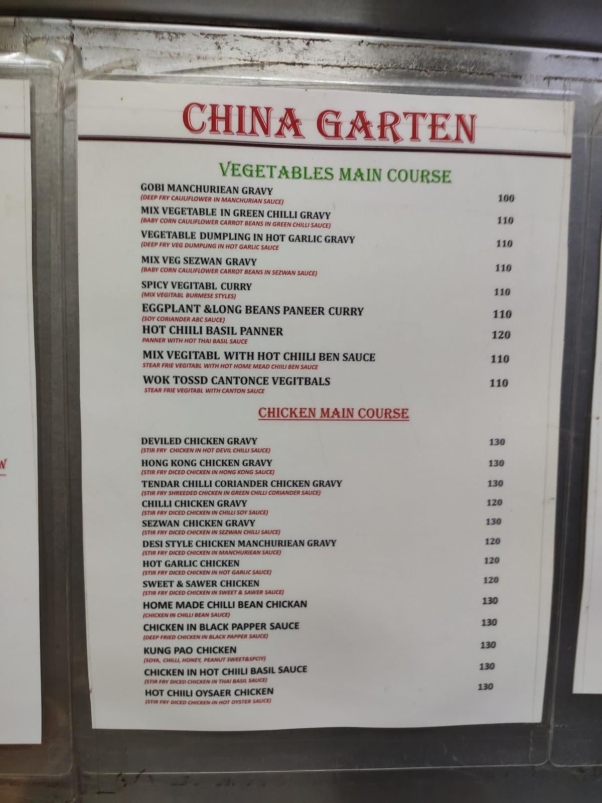 Menu at China Garten, Bengaluru