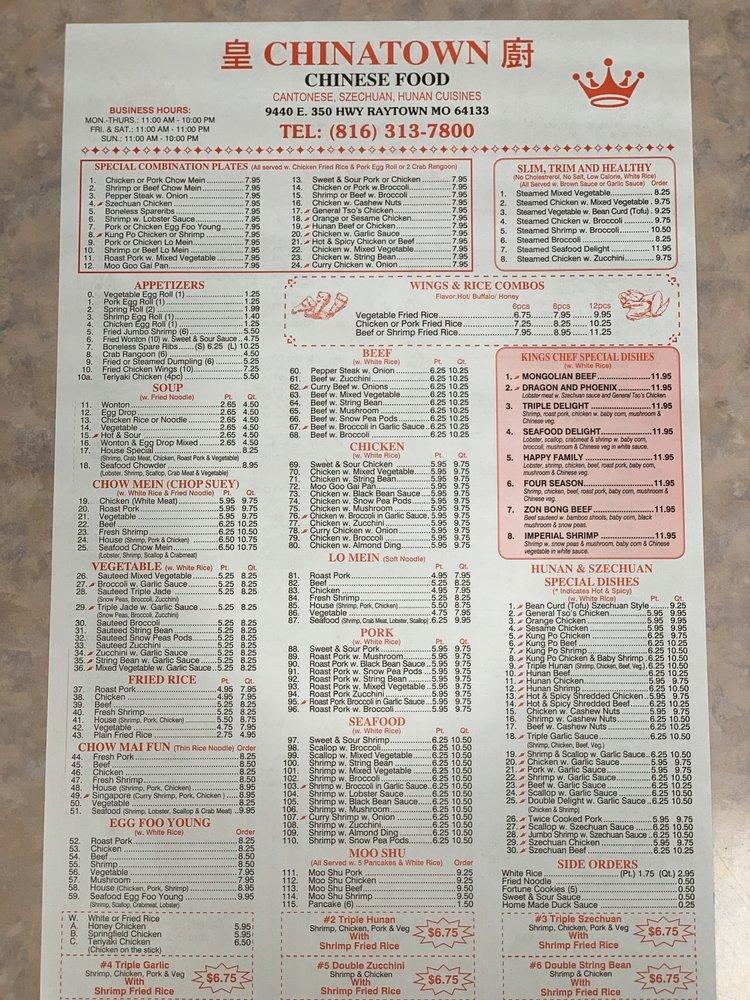 Menu at China Town restaurant, Raytown