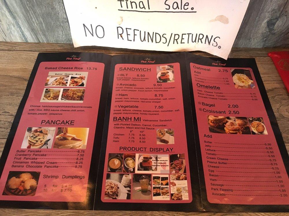 Menu at Pink Forest cafe, New York City