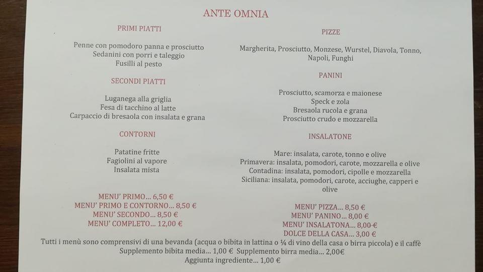 Menu at Ristorante Pizzeria Ante Omnia, Lecco