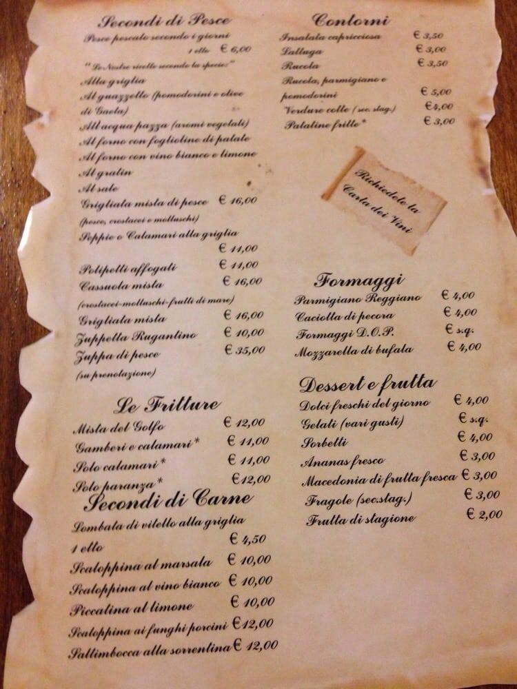 Menu at Ristorante Rugantino, Formia
