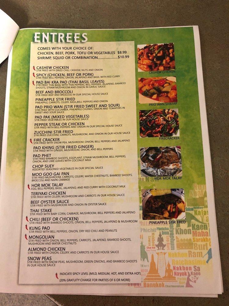 Menu at Thai City restaurant, Levelland