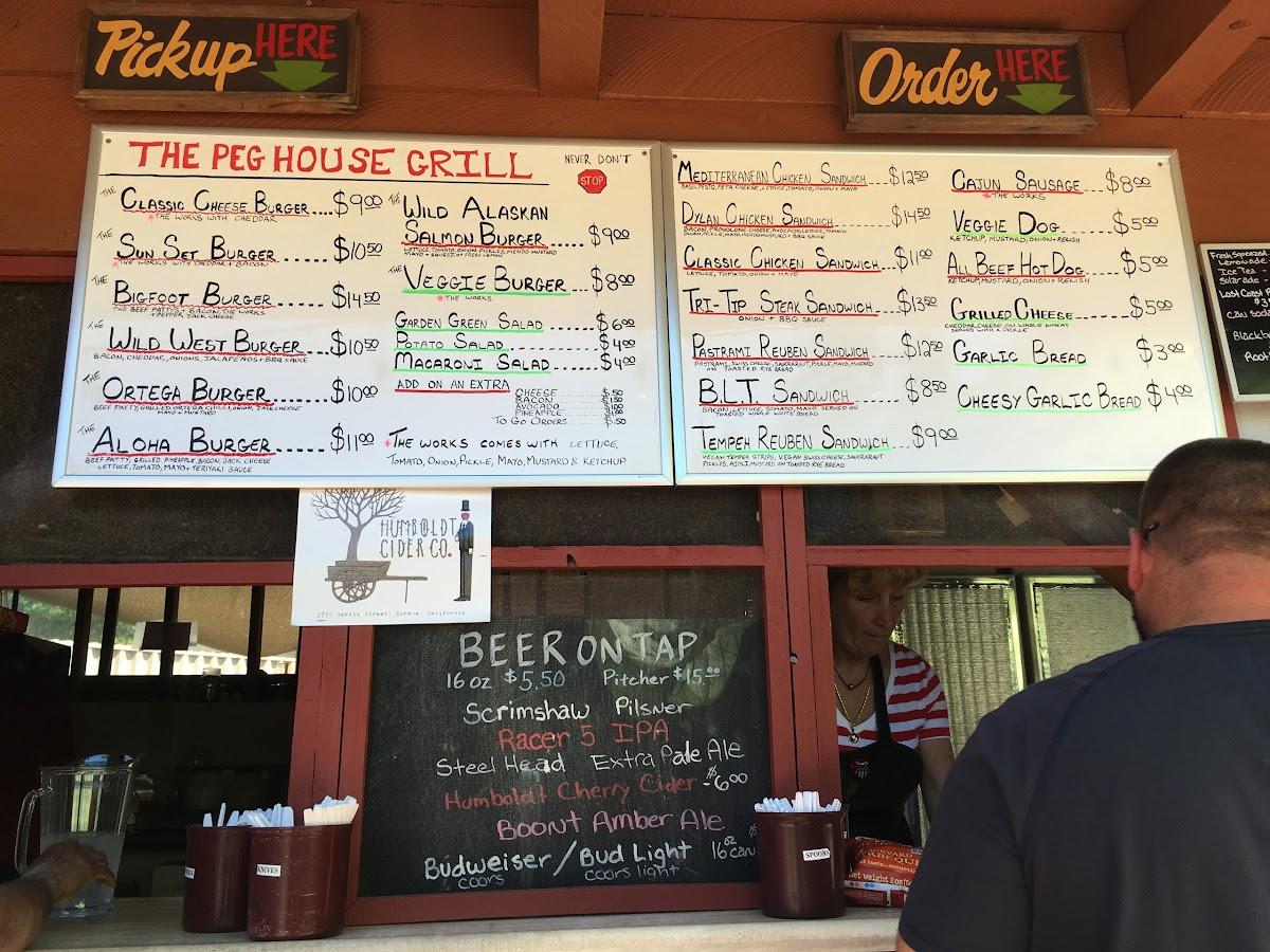 Menu at The Peg House restaurant, Leggett, US-101